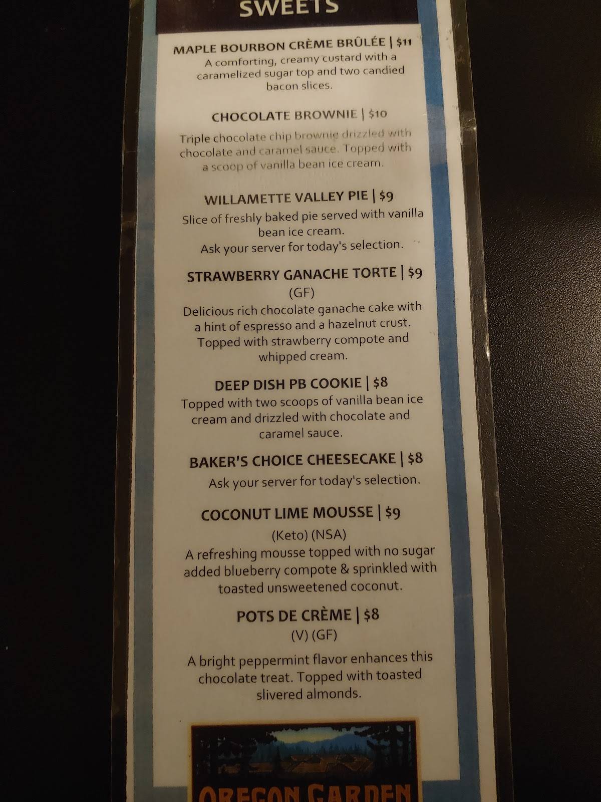 Menu at The Garden View Restaurant, Silverton