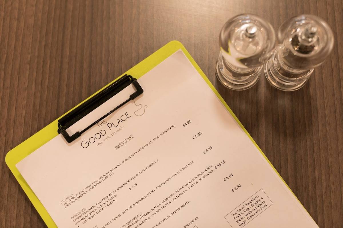 Menu at The Good Place cafe, Roscommon