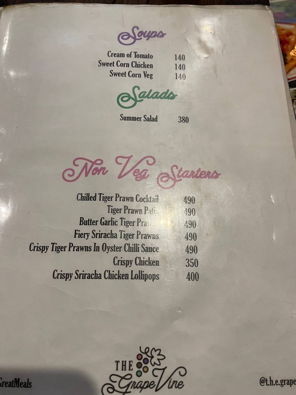 Menu at The Grapevine Restaurant, Mahabaleshwar