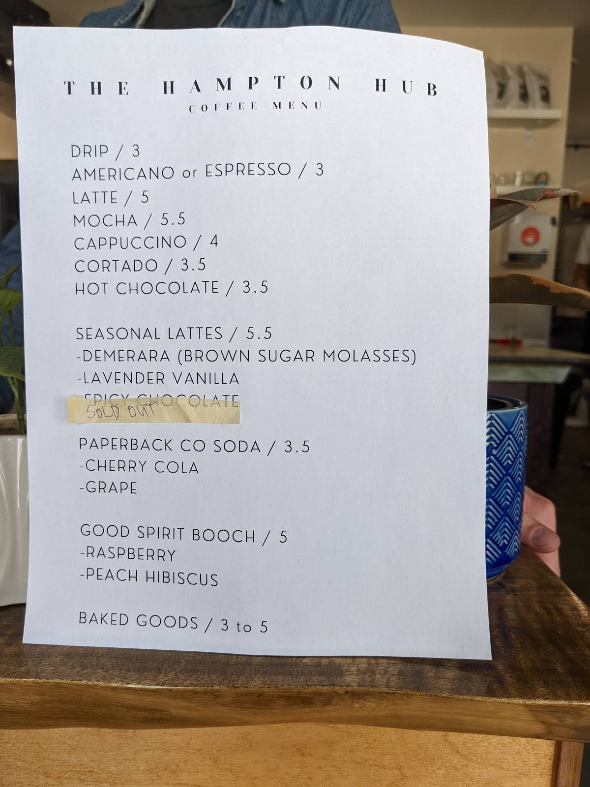 Menu at The Hampton Hub pizzeria, Regina
