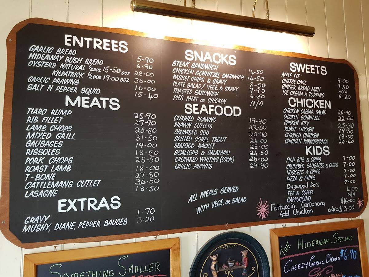Menu at The Hideaway, Station Hotel Tiaro pub & bar, Tiaro