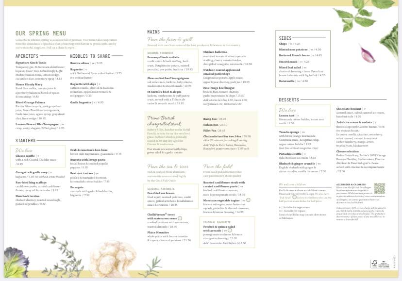 Menu at The Highwayman restaurant, Berkhamsted