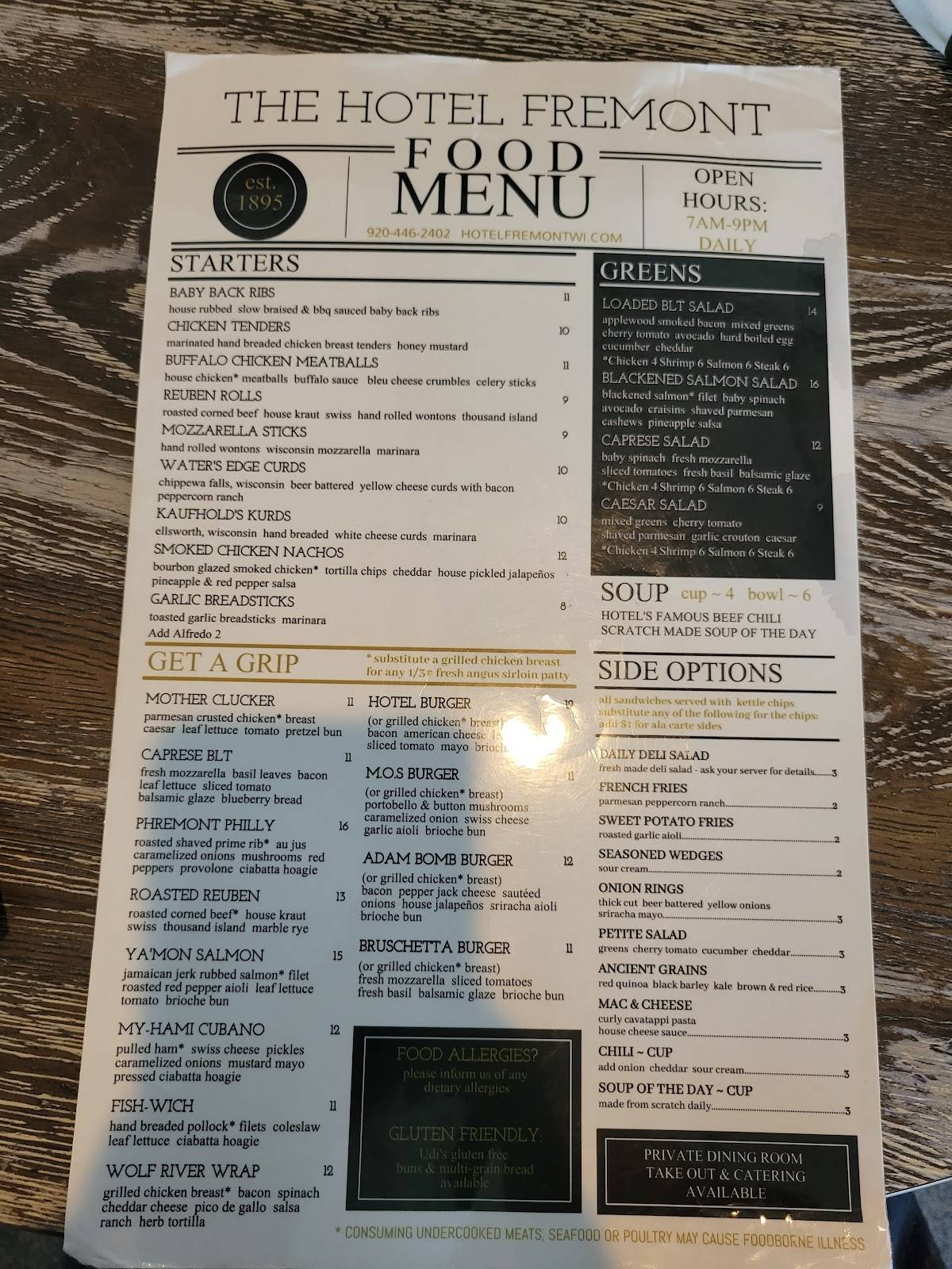 Menu at The Hotel Fremont restaurant, Fremont