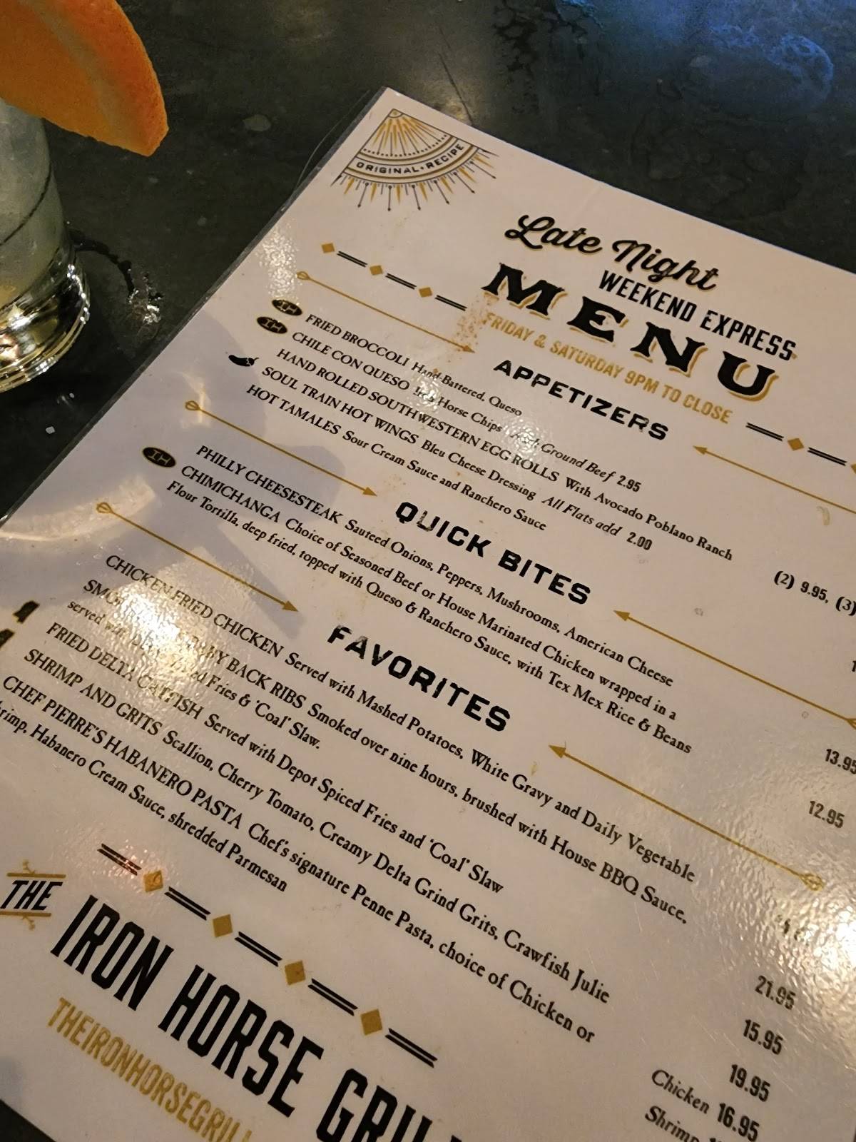 Menu at The Iron Horse Grill restaurant, Jackson