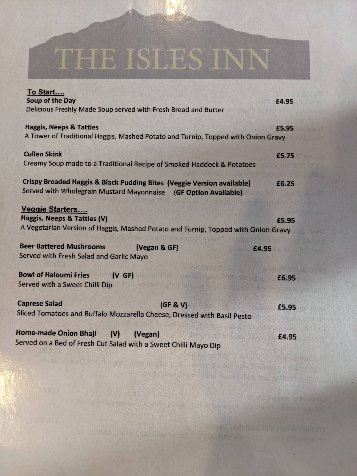 Menu at The Isles Inn pub & bar, Portree