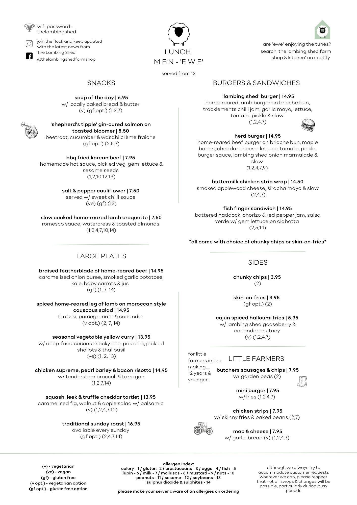 Menu at The Lambing Shed Farm Shop & Kitchen cafe, Knutsford