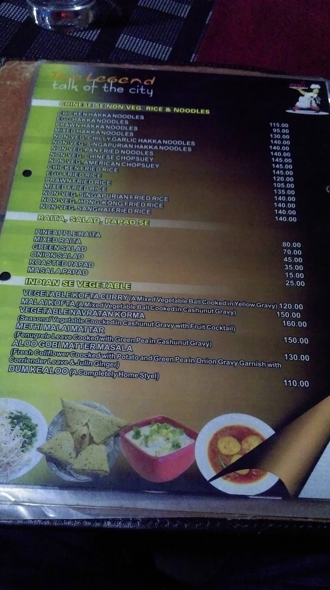 Menu at The Legend, Durgapur
