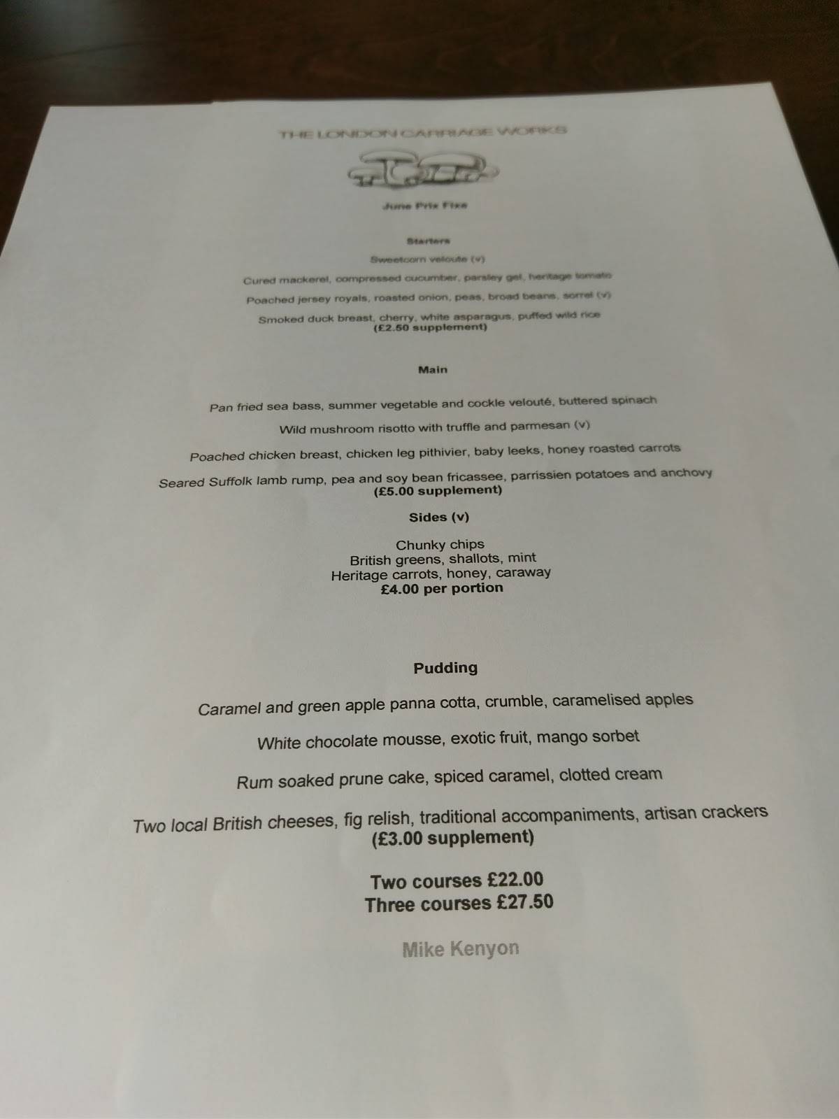 Menu at The London Carriage Works pub & bar, Liverpool