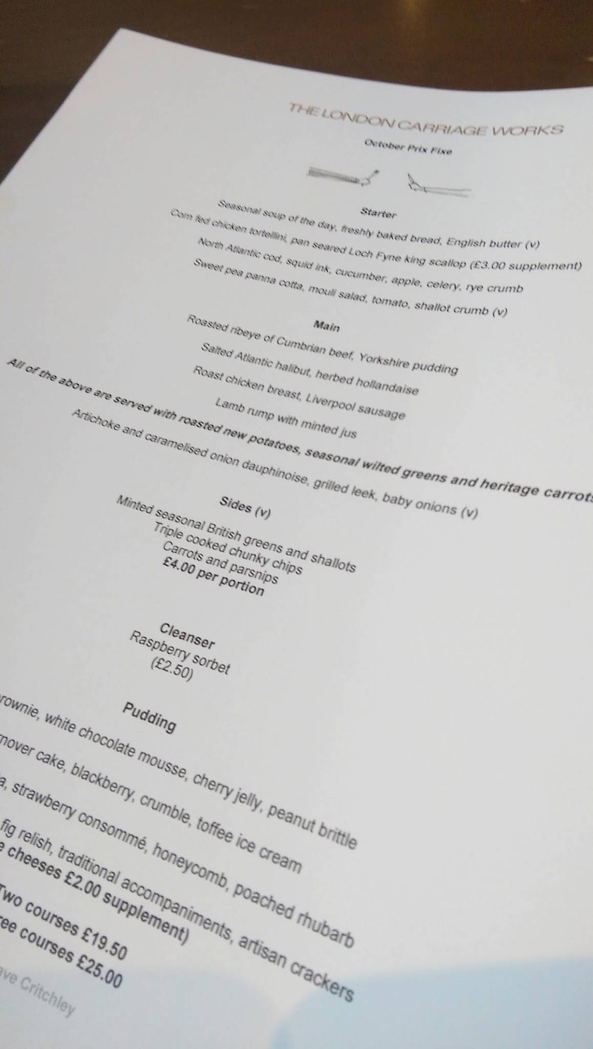 Menu at The London Carriage Works pub & bar, Liverpool