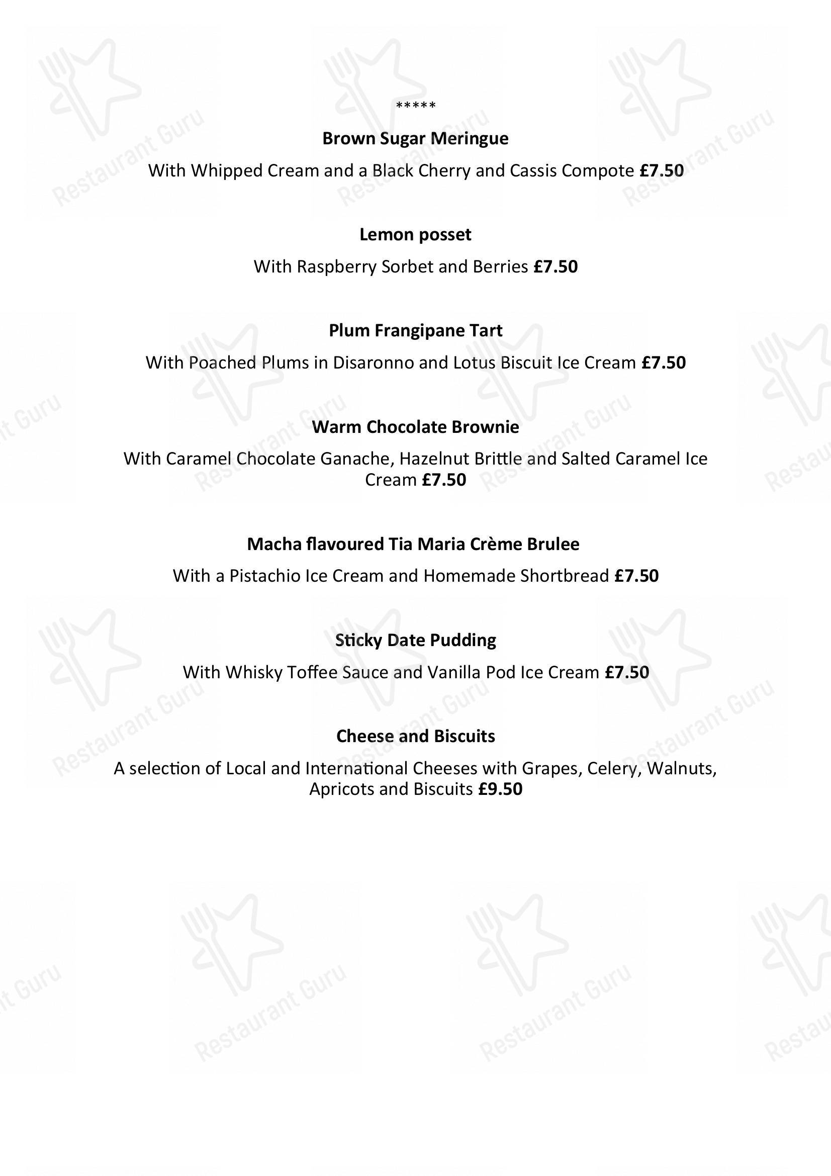 Menu at The Mansion House restaurant, Louth