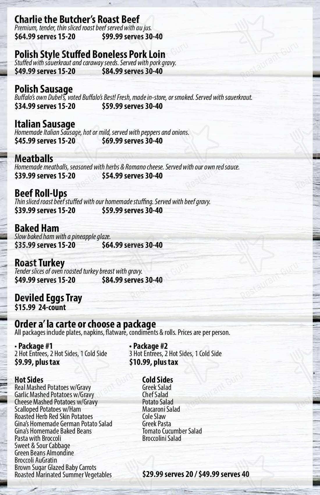 Menu at The Market in the Square restaurant, West Seneca