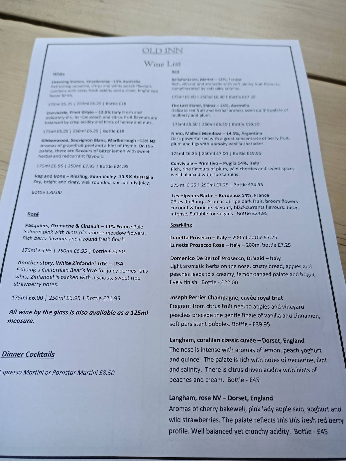 Menu at The Old Inn pub & bar, Widecombe in the Moor