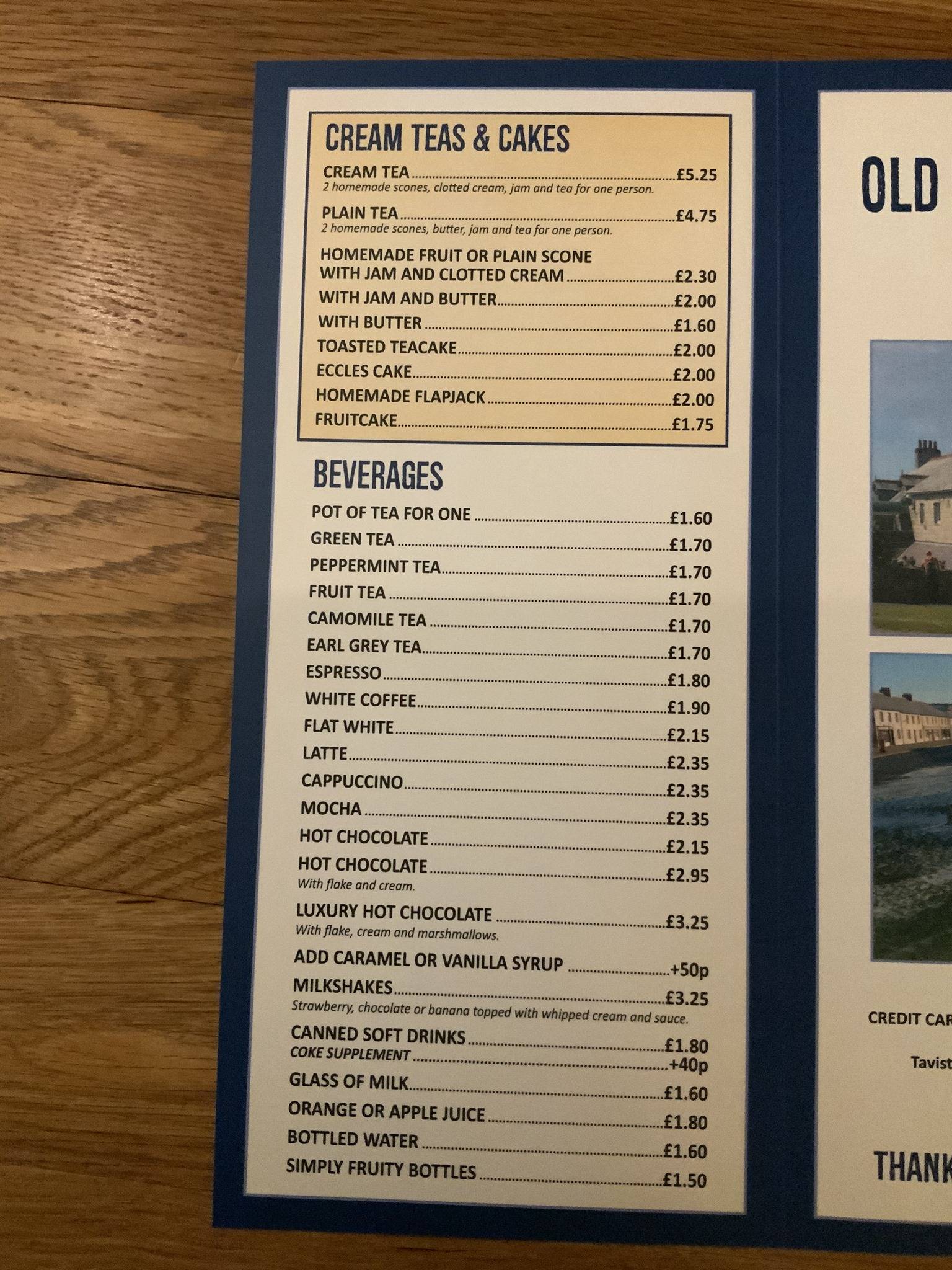 Menu at The Old Police Station cafe, Dartmoor Forest