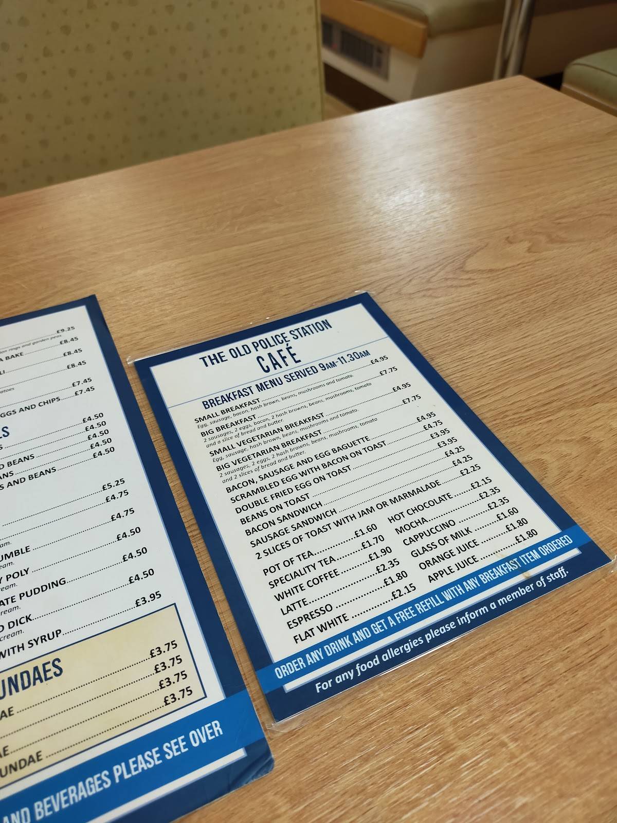 Menu at The Old Police Station cafe, Dartmoor Forest