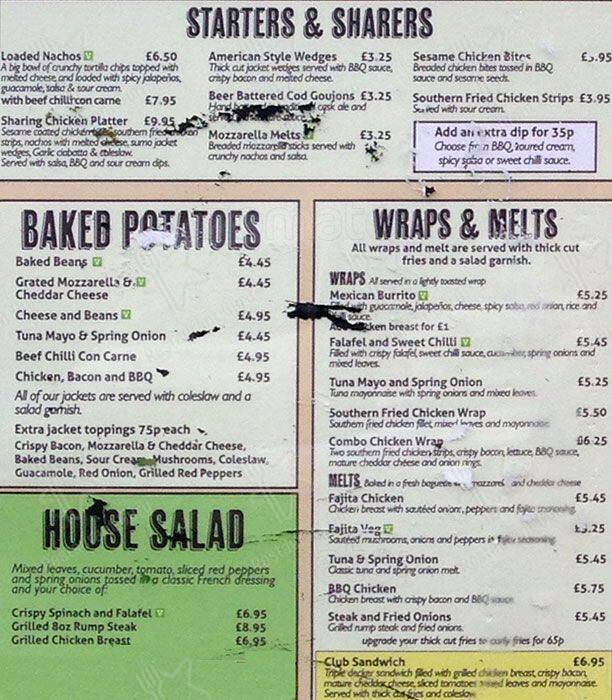 Menu at Orange Tree pub & bar, Manchester