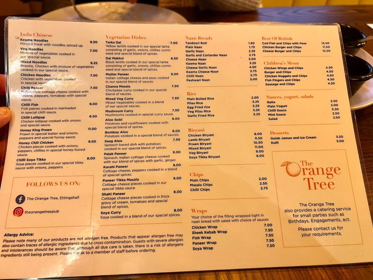 Menu at The Orange Tree pub & bar, Wolverhampton