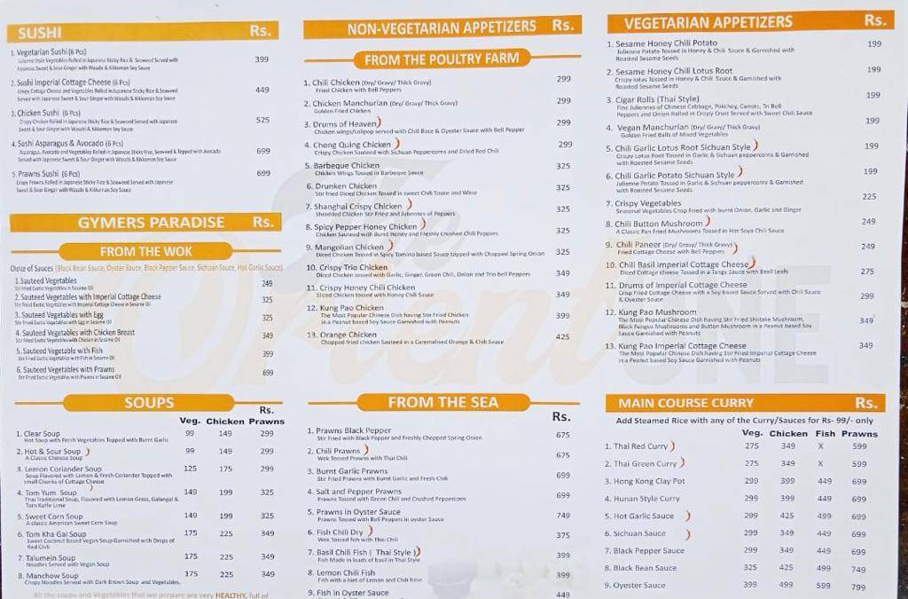 Menu at The Orient One, Delhi