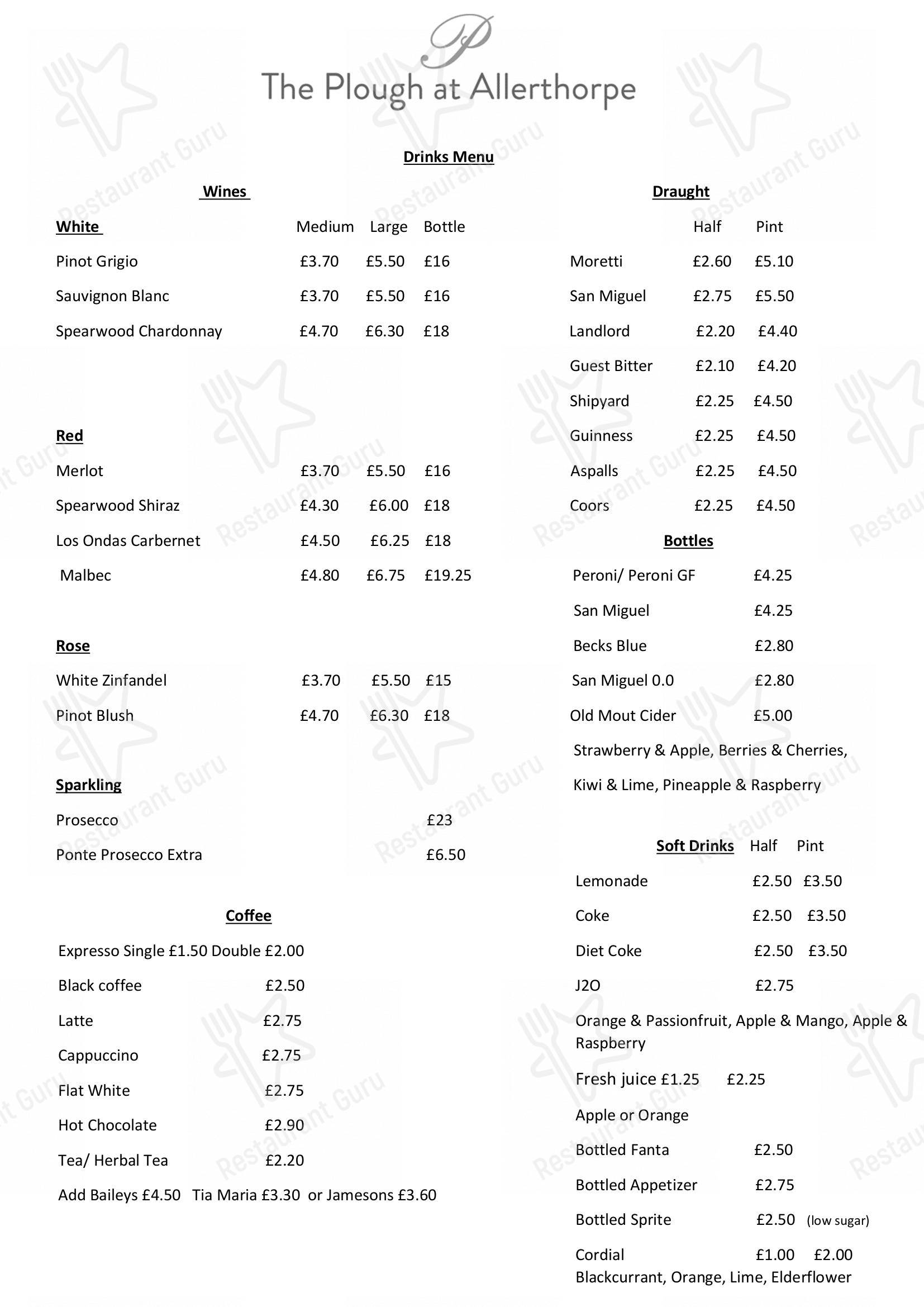Menu at The Plough Inn pub & bar, Pocklington, Main St