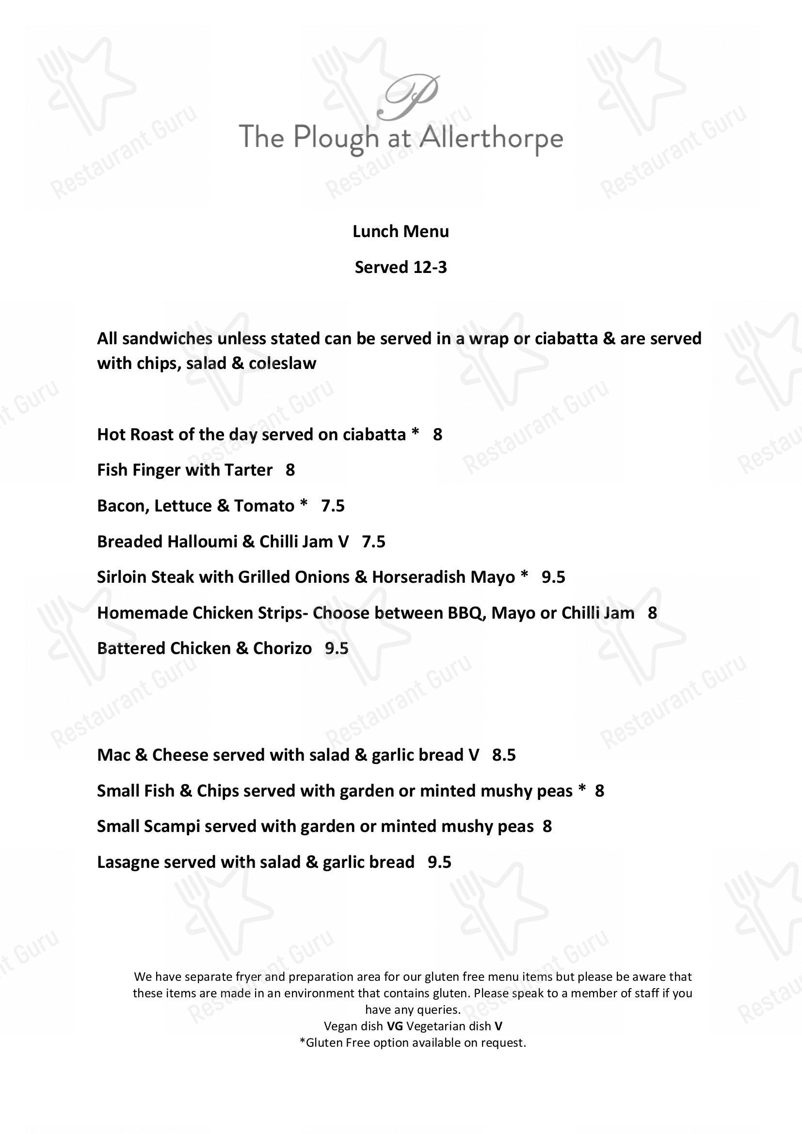Menu at The Plough Inn pub & bar, Pocklington, Main St
