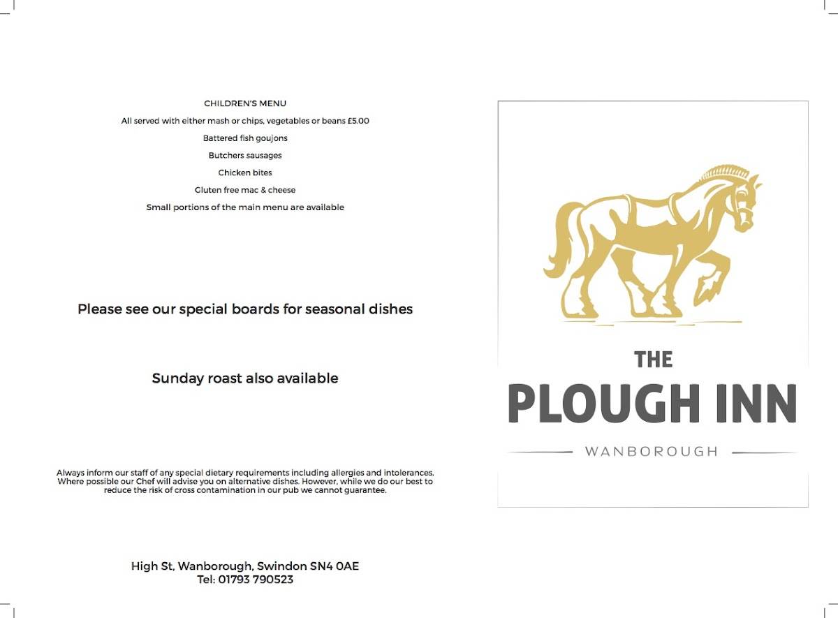 Menu at The Plough Inn Wanborough pub & bar, Swindon, High St