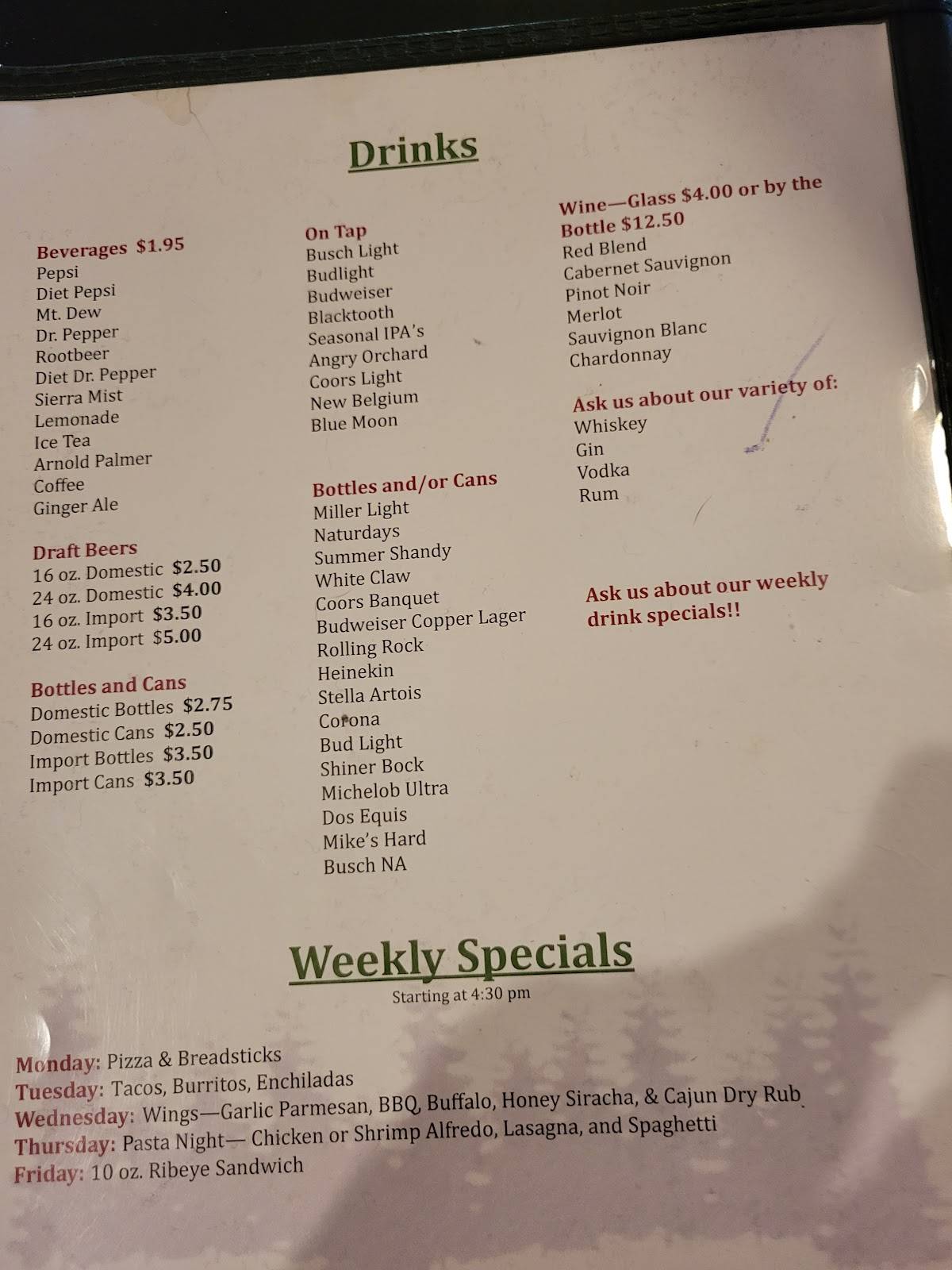 Menu at The Ridge pub & bar, Chadron