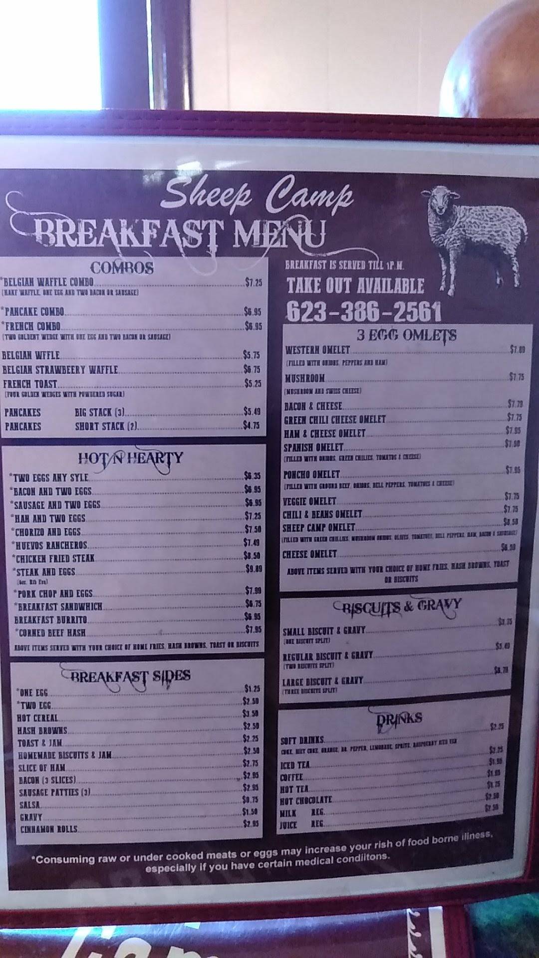 Menu at The Sheep Camp restaurant, Buckeye