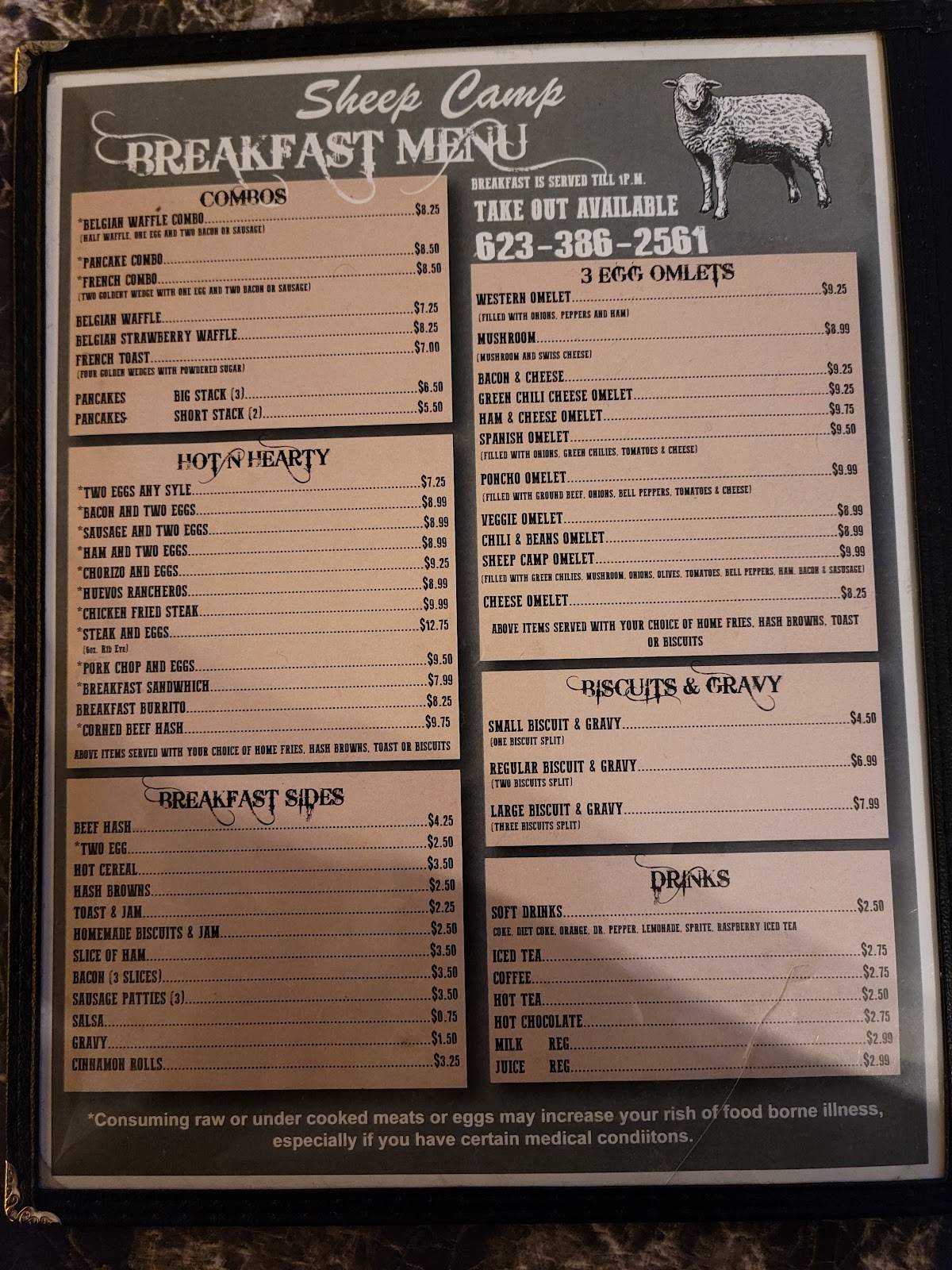 Menu at The Sheep Camp restaurant, Buckeye