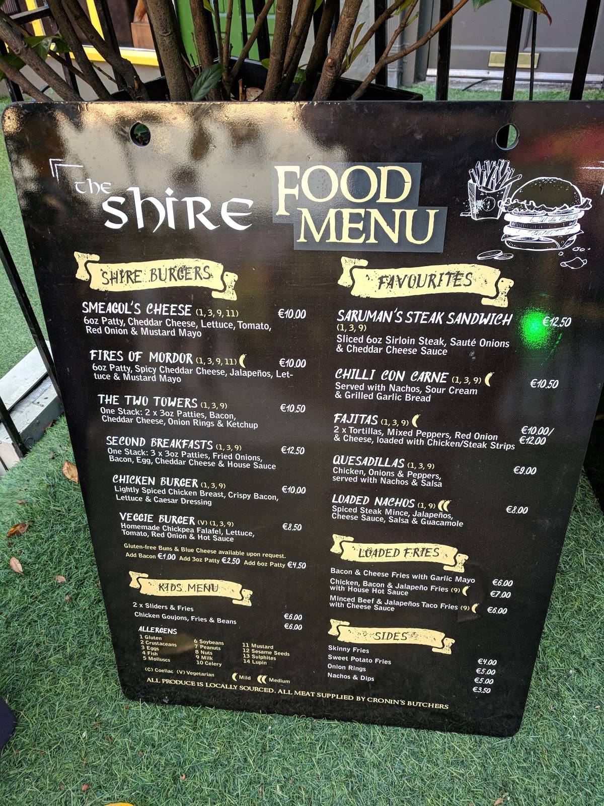 Menu at The Shire Bar & Cafe, Killarney