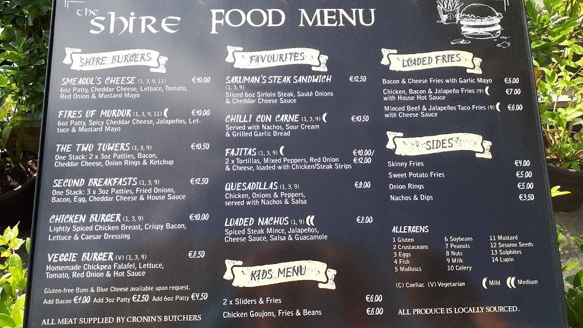 Menu at The Shire Bar & Cafe, Killarney