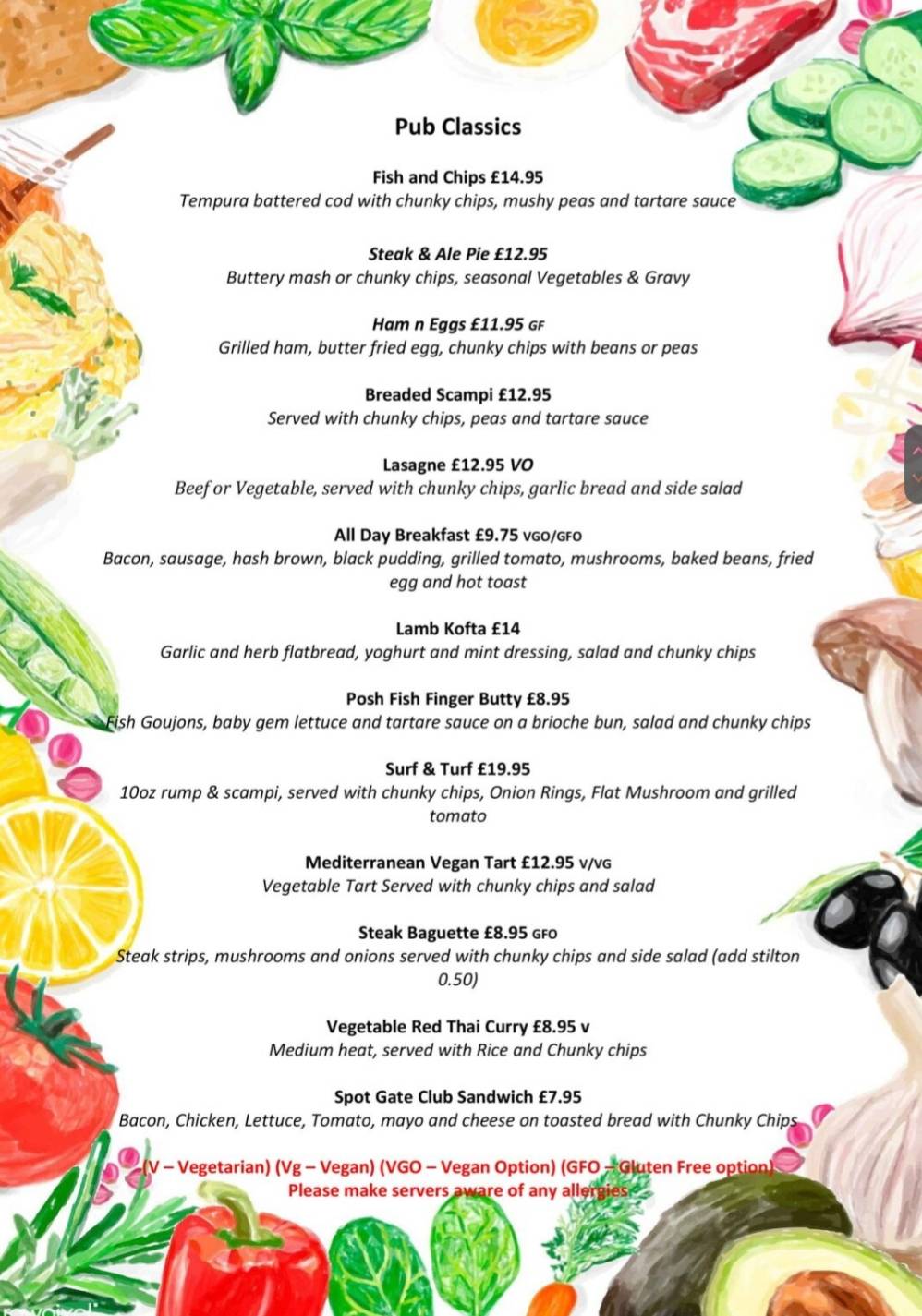 Menu at The Spotgate Inn pub & bar, Stone Rural