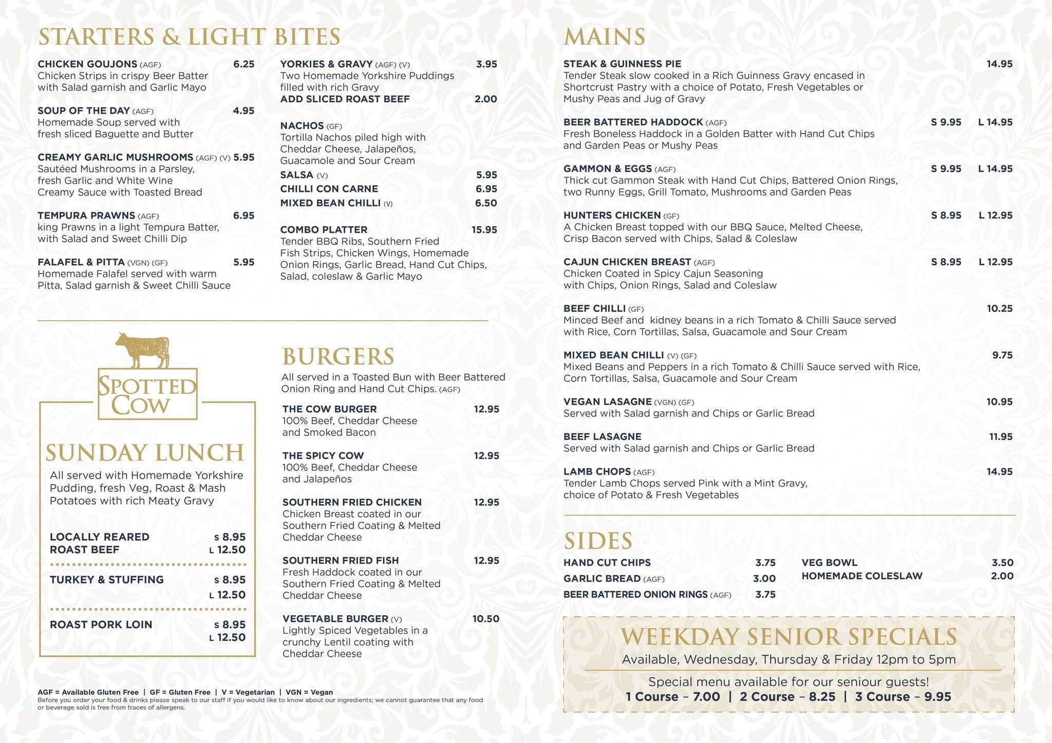 Menu at The Spotted Cow pub & bar, Bradford, 122 Whitehall Rd