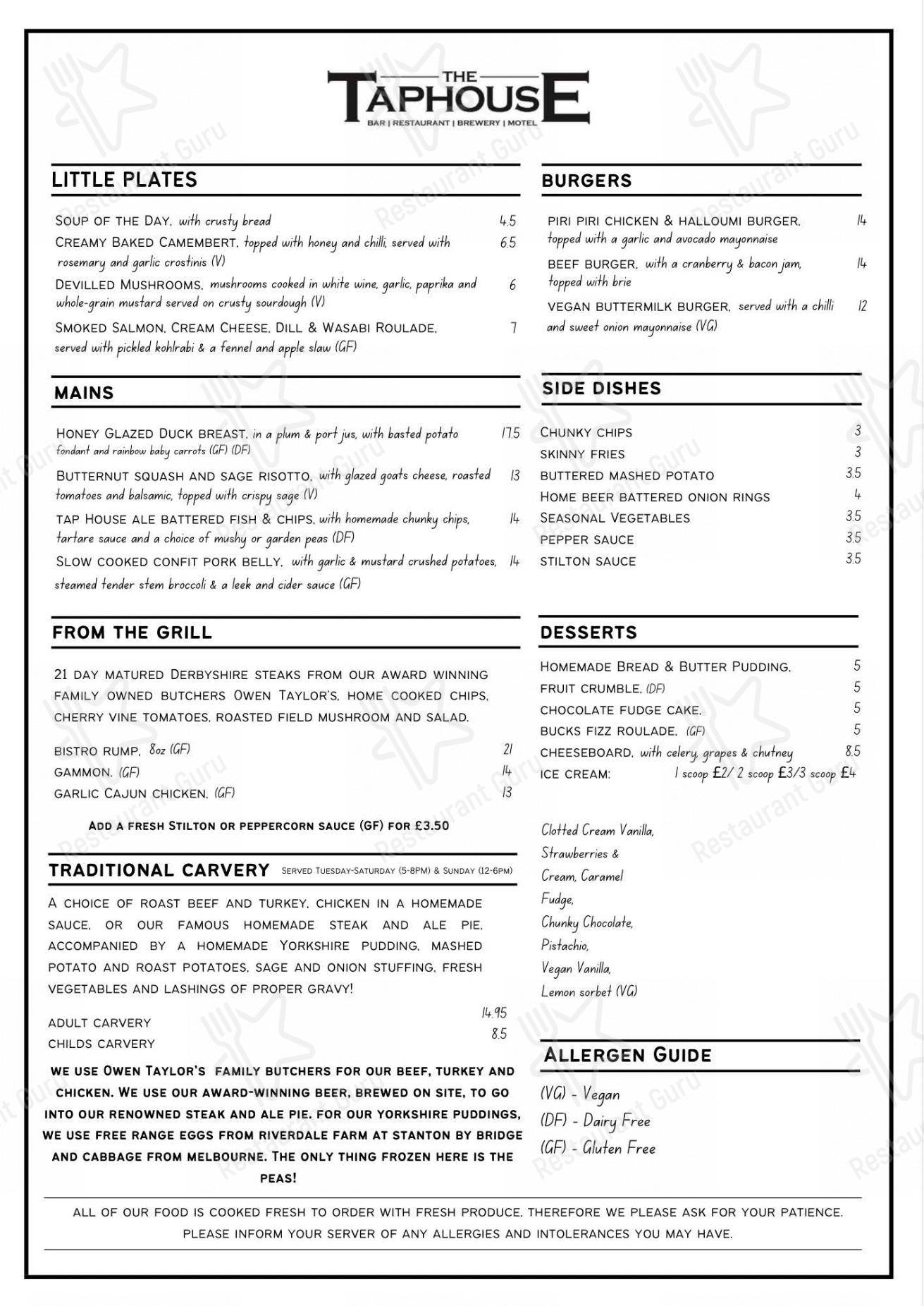 Menu at The Tap House Bar & Restaurant, Ashby-de-la-Zouch