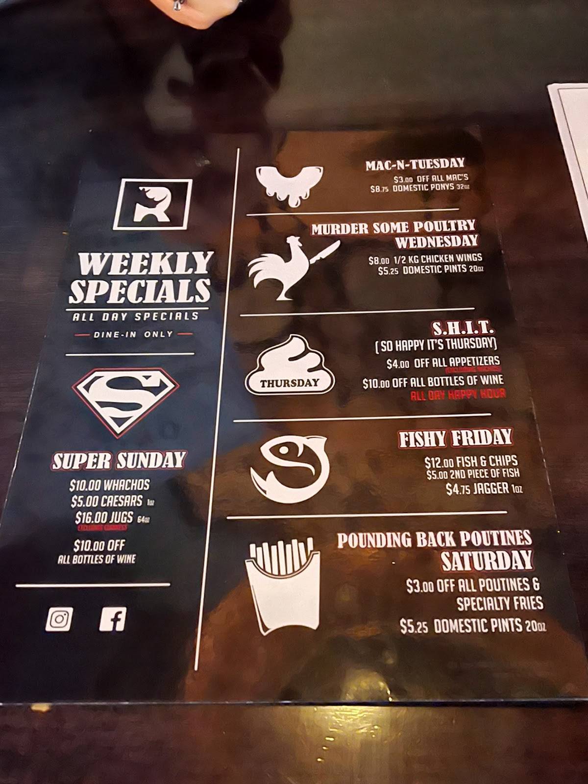 Menu at The Thirsty Rhino pub & bar, Edmonton