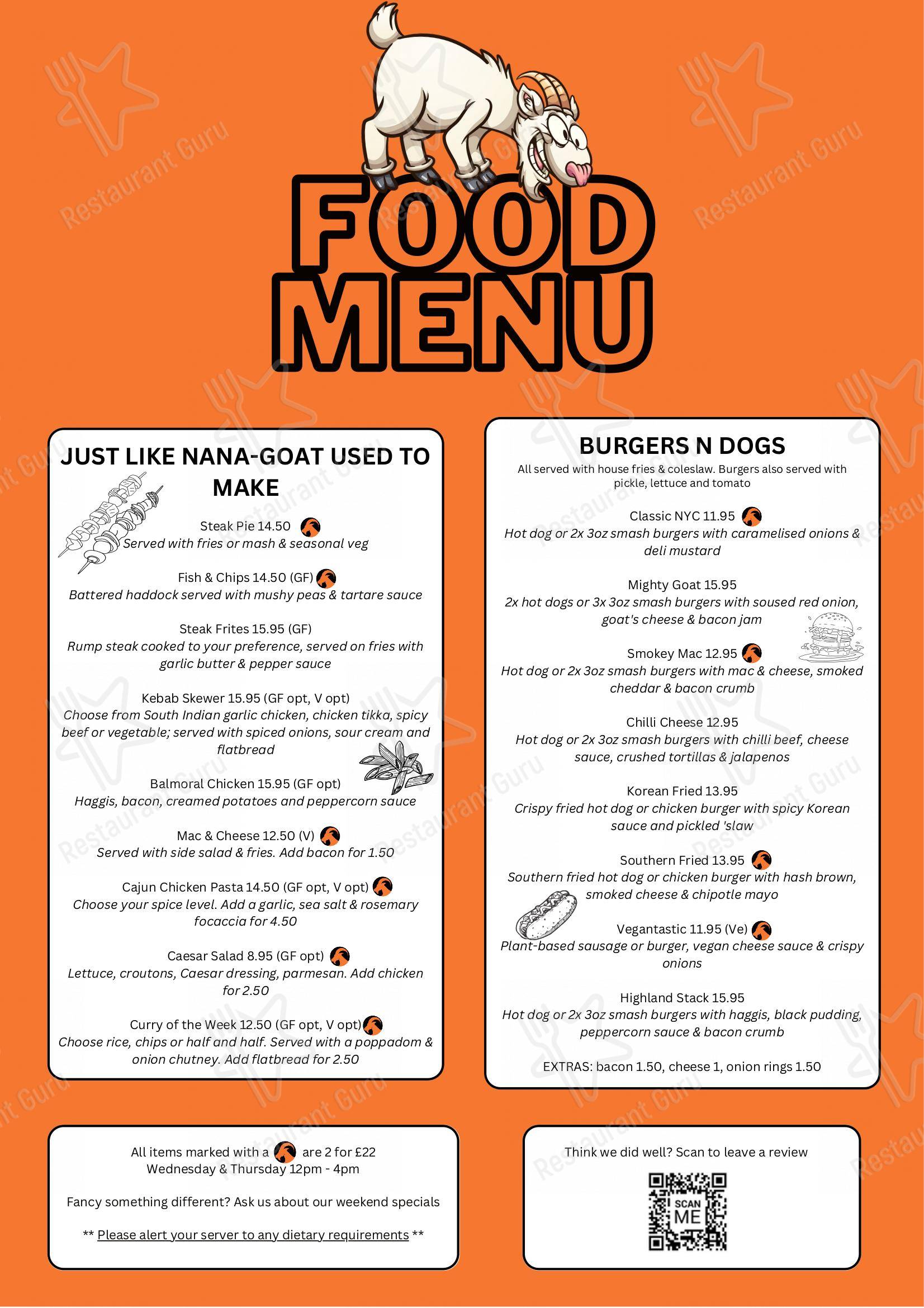 Menu at The Tipsy Goat pub & bar, Dundee