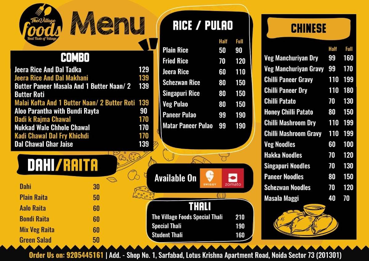 Menu at The Village Foods, Noida