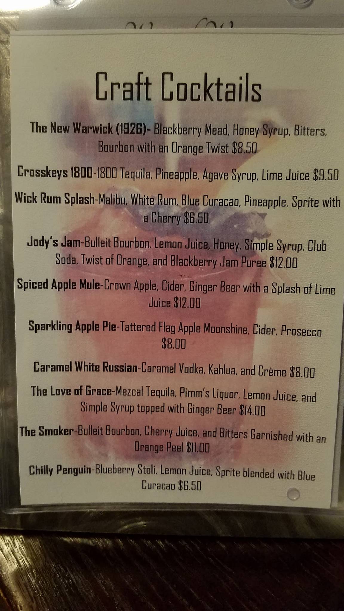 Menu at The Warwick Hotel pub & bar, Hummelstown