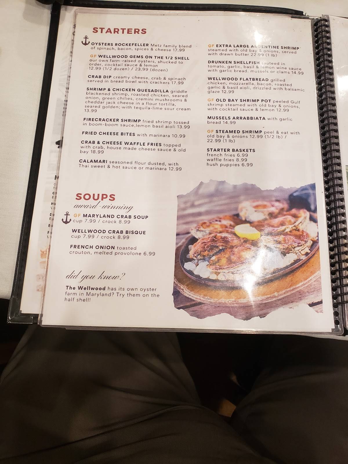 Menu at The Wellwood Restaurant, Charlestown, 523 Water St