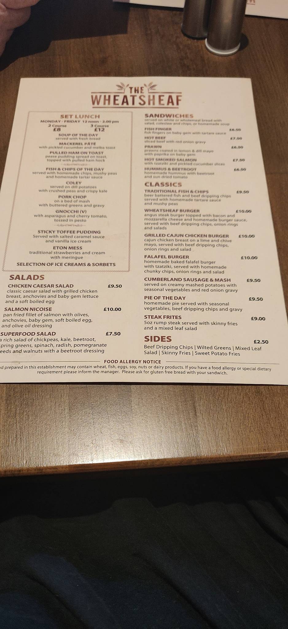 Menu at The Wheatsheaf pub & bar, Corbridge