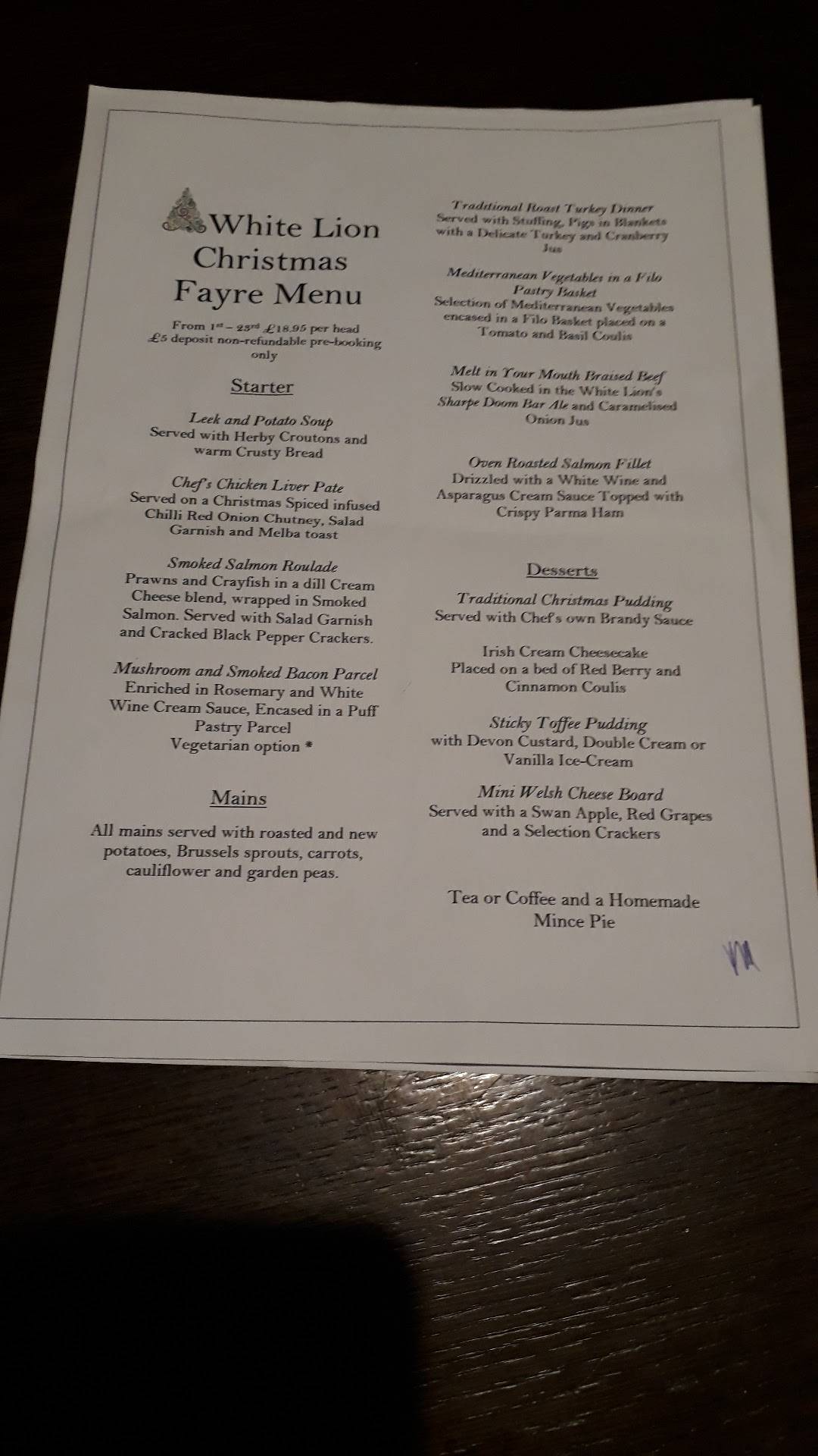 Menu at The White Lion pub & bar, Buckley, Mold Rd