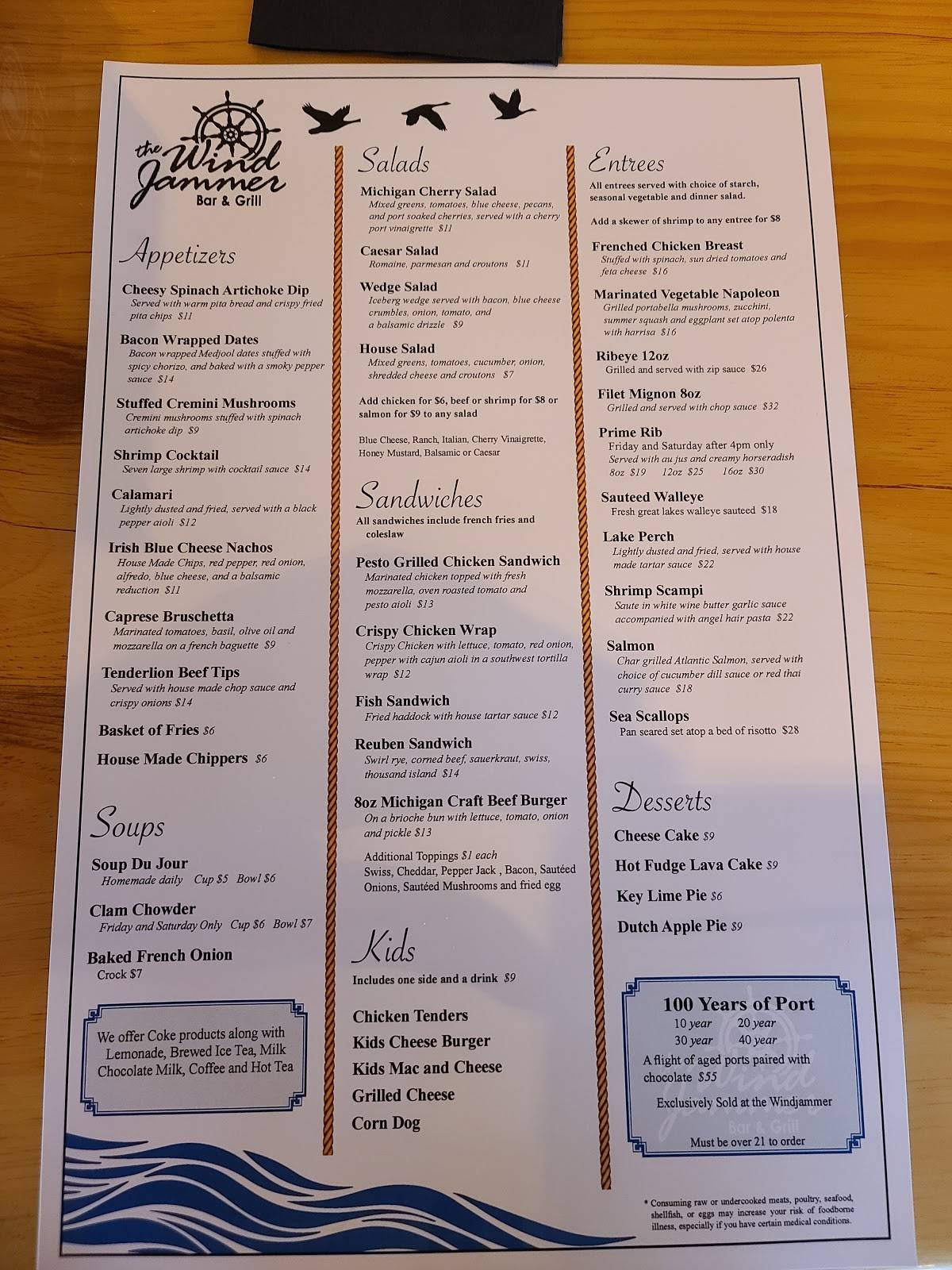 Menu at The Windjammer Bar and Grill, Lexington