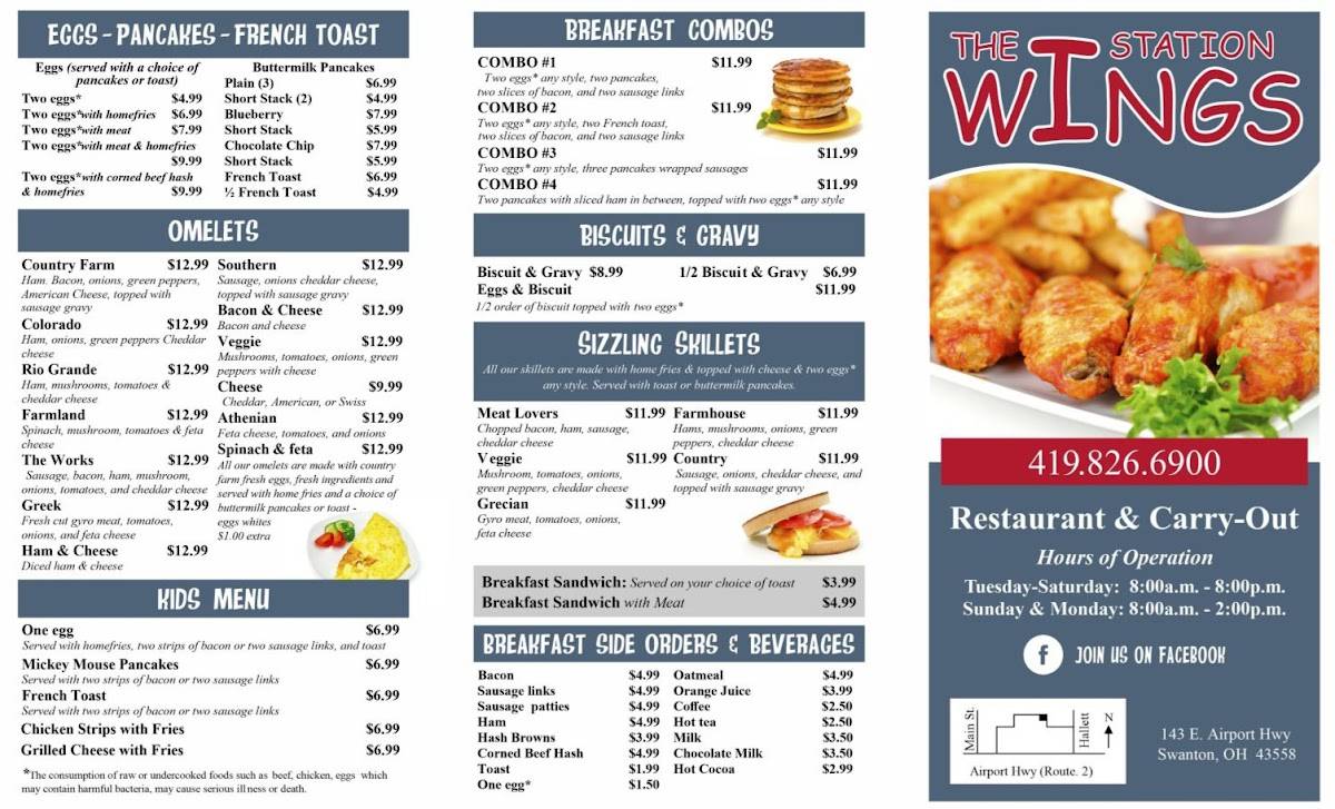 Menu at The Wings Station restaurant, Swanton