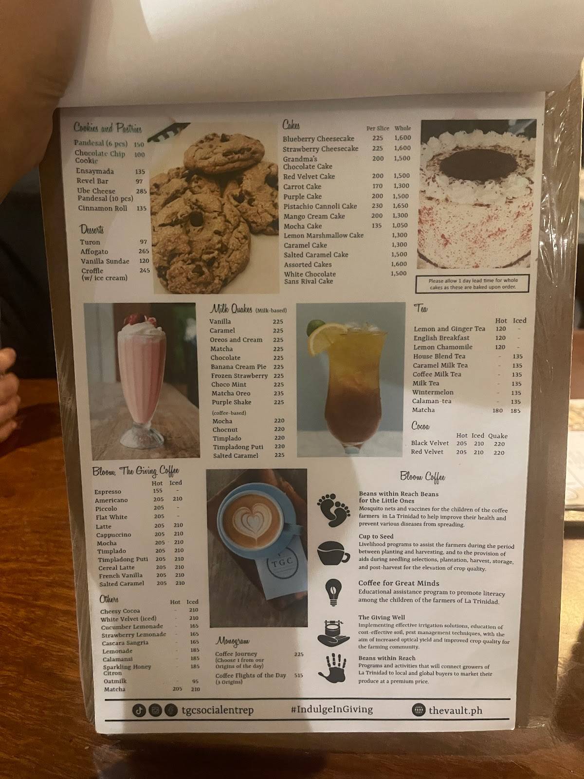 Menu at TheGiving Café (TGC) cafe, Mandaluyong