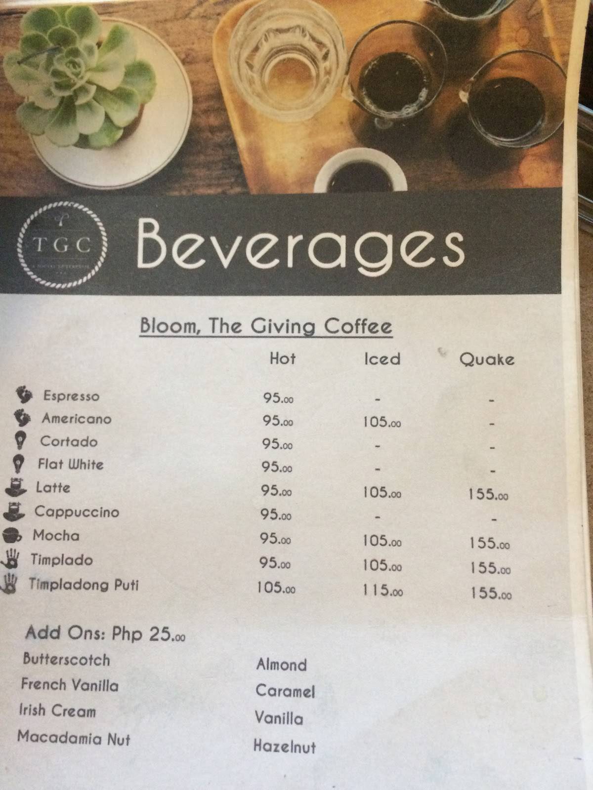 Menu at TheGiving Café (TGC) cafe, Mandaluyong