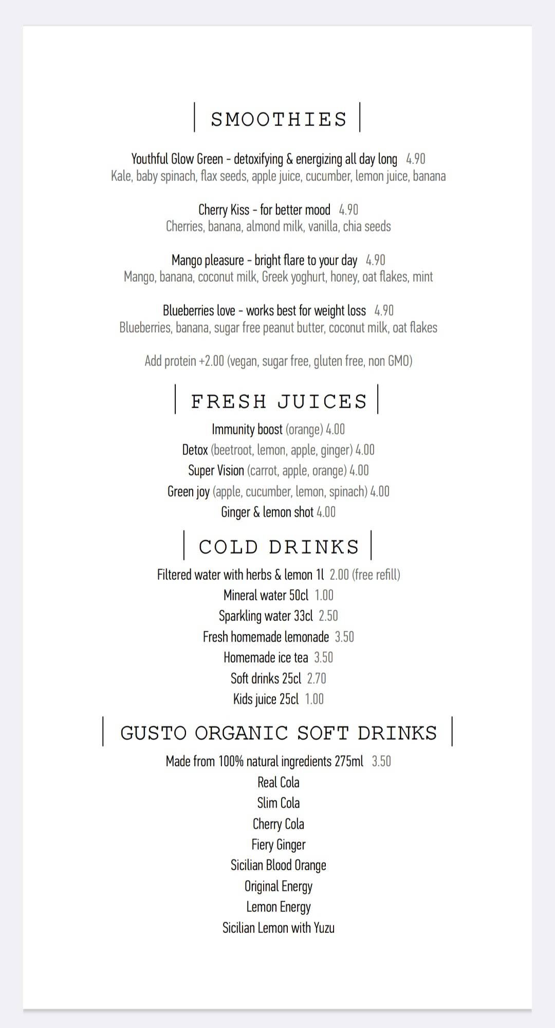 Menu at The Loop, Paralimni