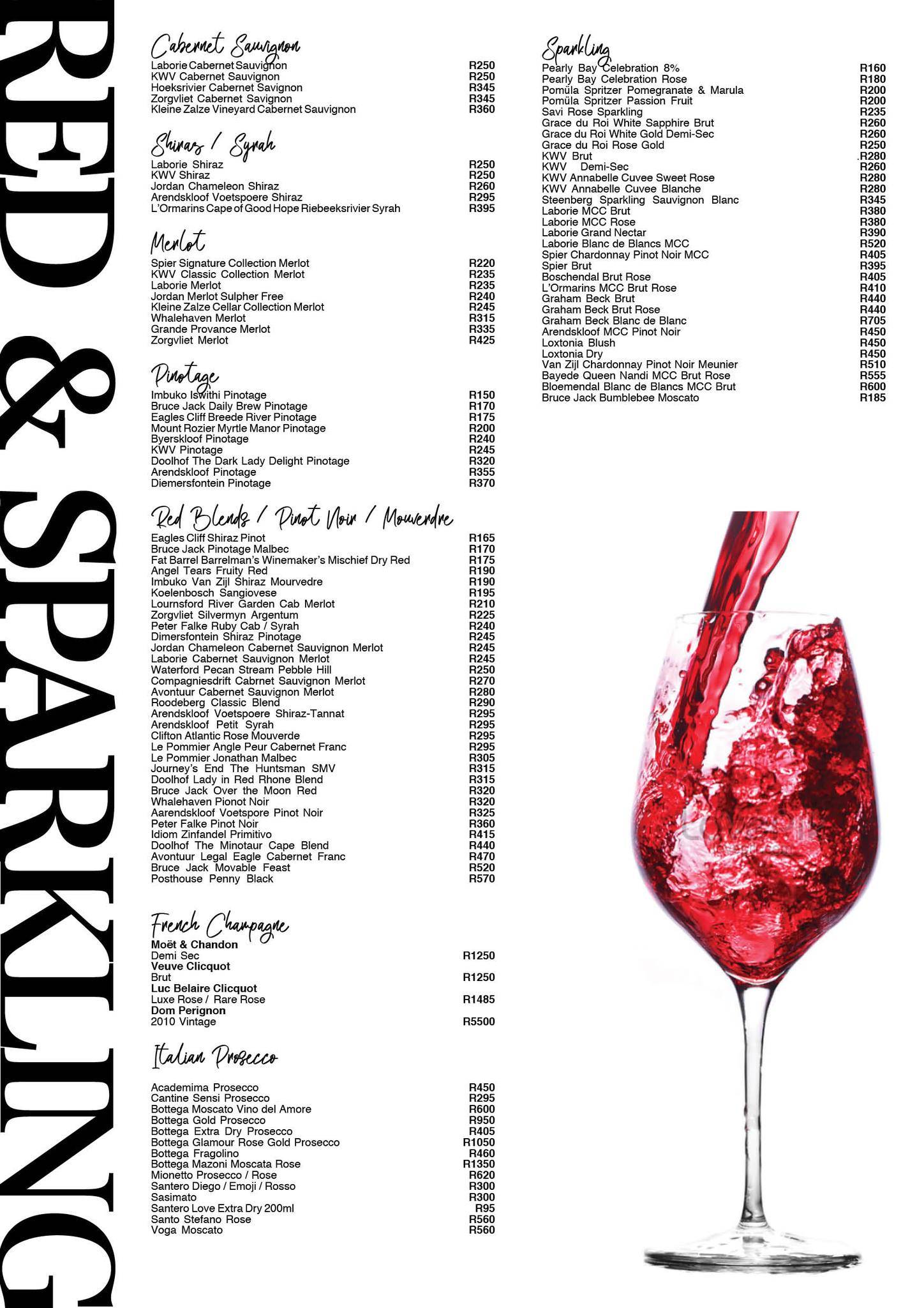 Menu at Thirsty Scarecrow pub & bar, Stellenbosch