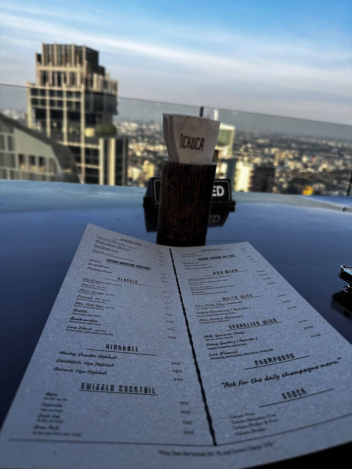 Menu at Tichuca Rooftop Bar, Bangkok, ตึก T one 8 ชั้น 46 Soi Sukhumvit 40