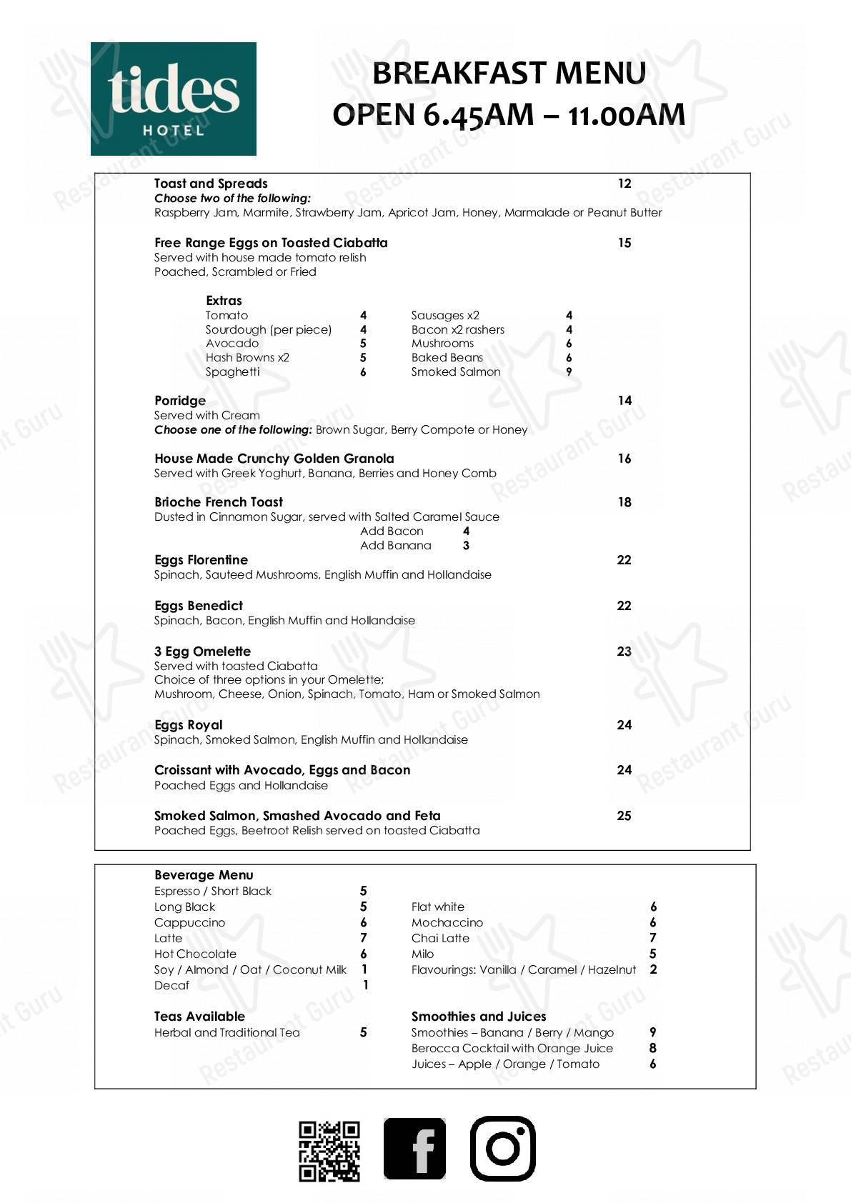 Menu at Tides Hotel Bar & Eatery, Nelson