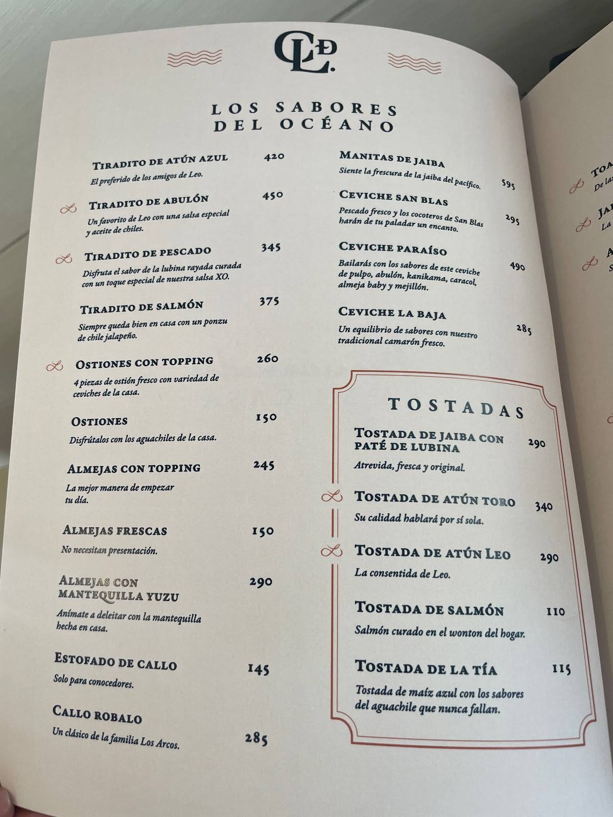 Menu at Casa de Leo Restaurant, Tijuana