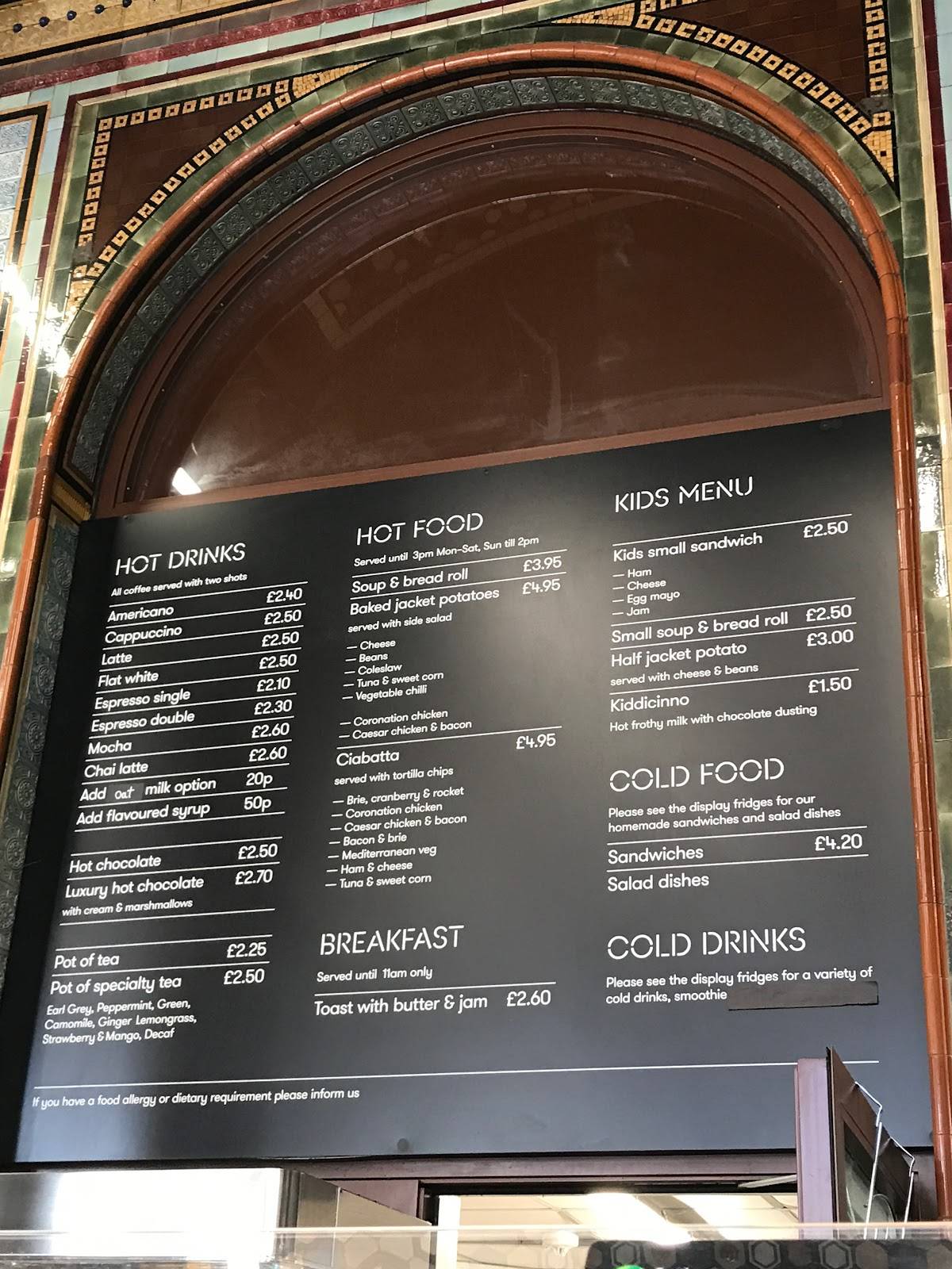 Menu at Tiled Hall Café cafe, Leeds