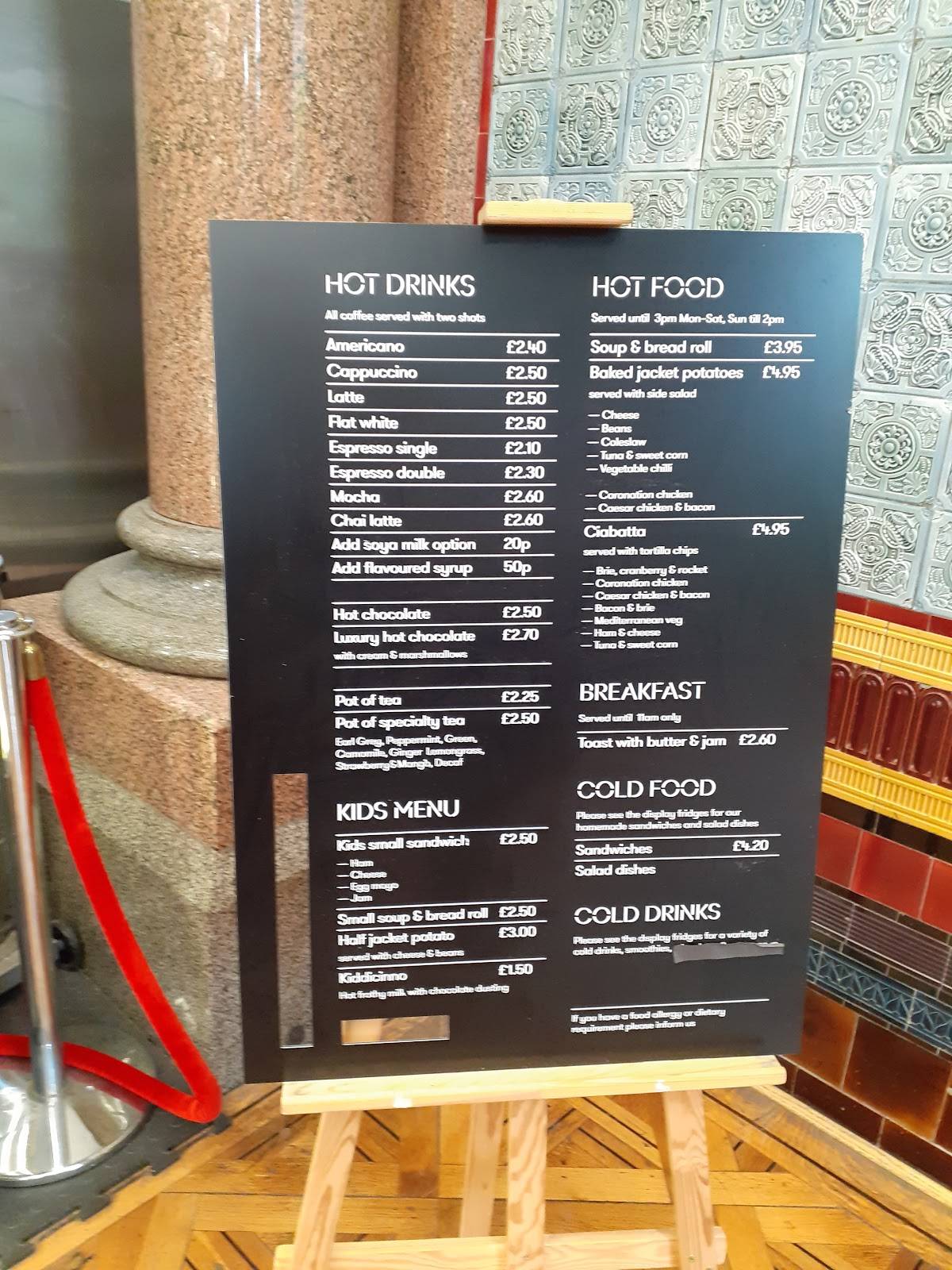 Menu at Tiled Hall Café cafe, Leeds